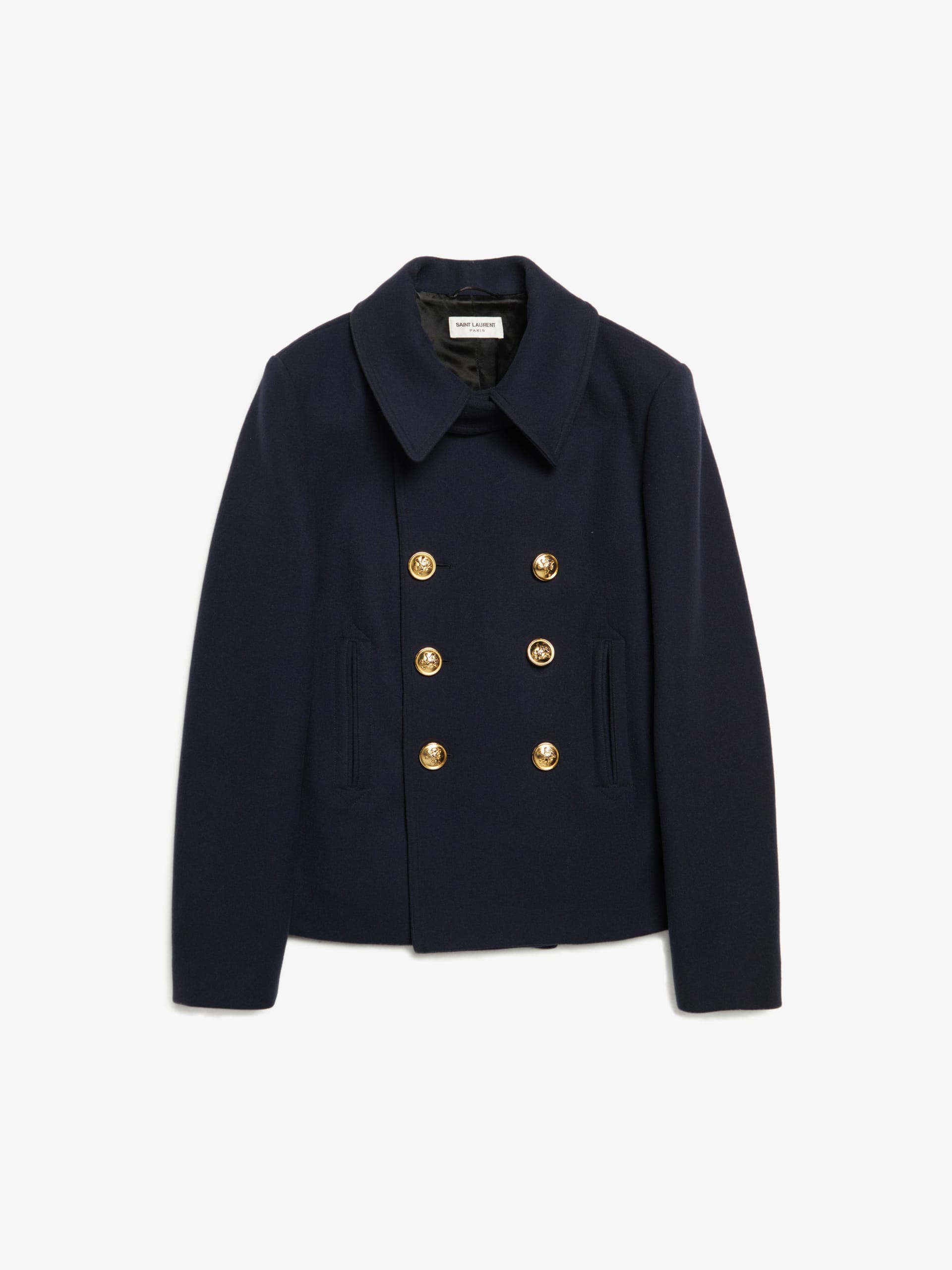 Saint Laurent Paris Double Breasted Wool Officer Coat