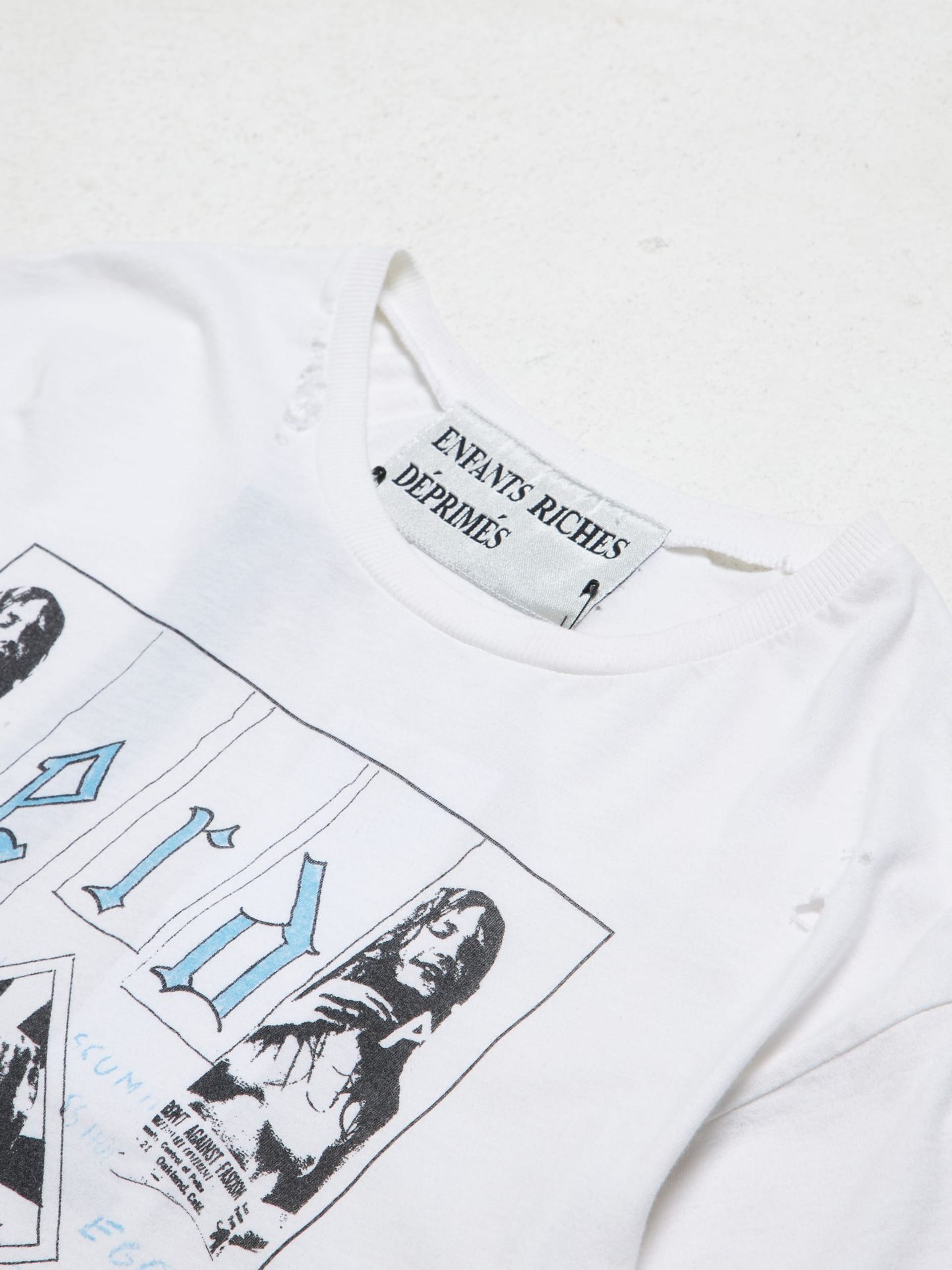 Enfants Riches Deprimes Blue Erd Swastika Flame Printed White T-Shirt