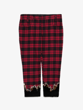 Haider Ackermann Black Red Checkered Cotton Silk Detailed Pants