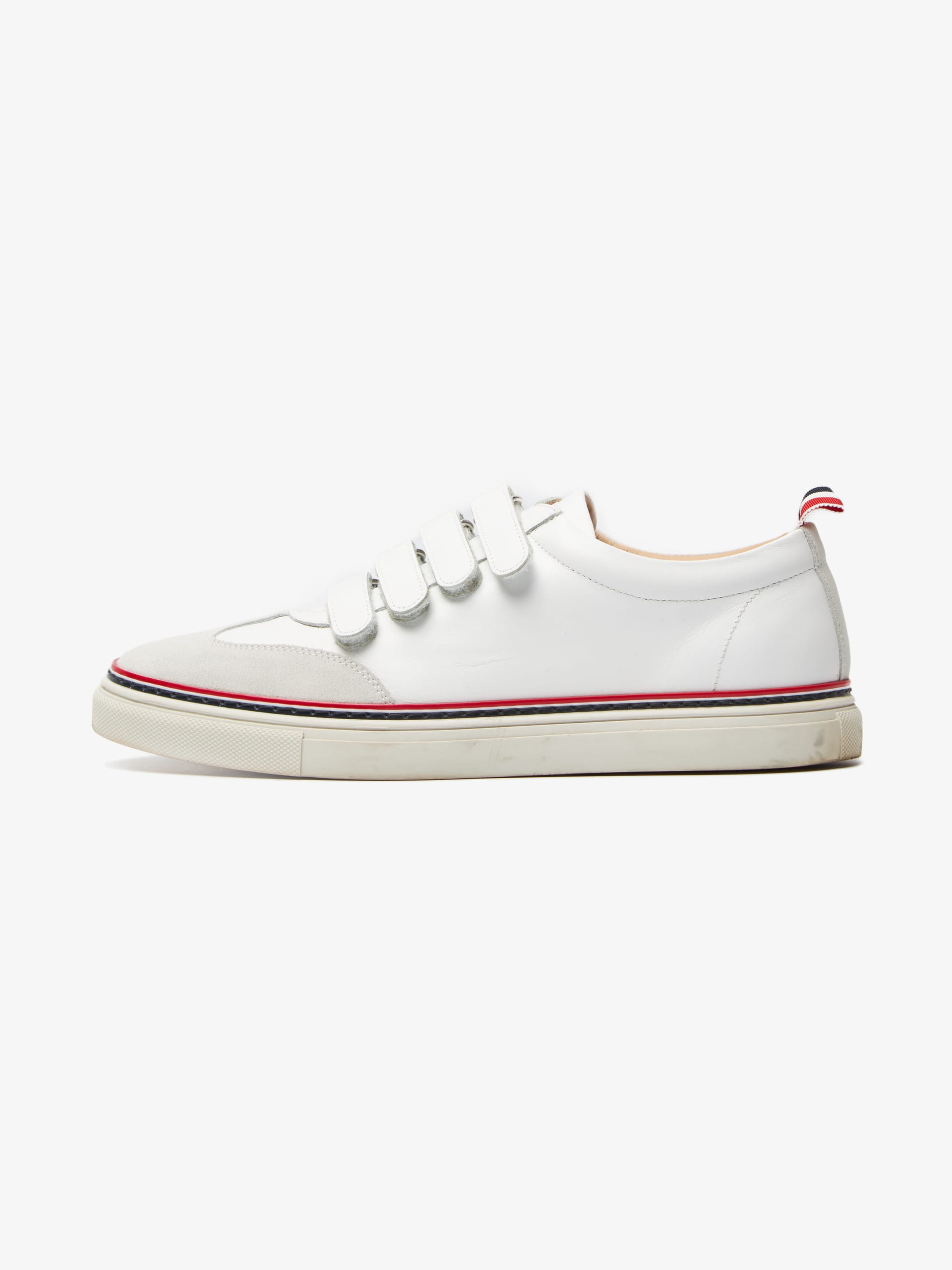 Thom Browne White And Gray Leather Velcro Sneakers
