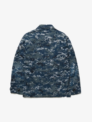 Vintage Blue Pixel Camo Printed Patched Navy Combat Jacket