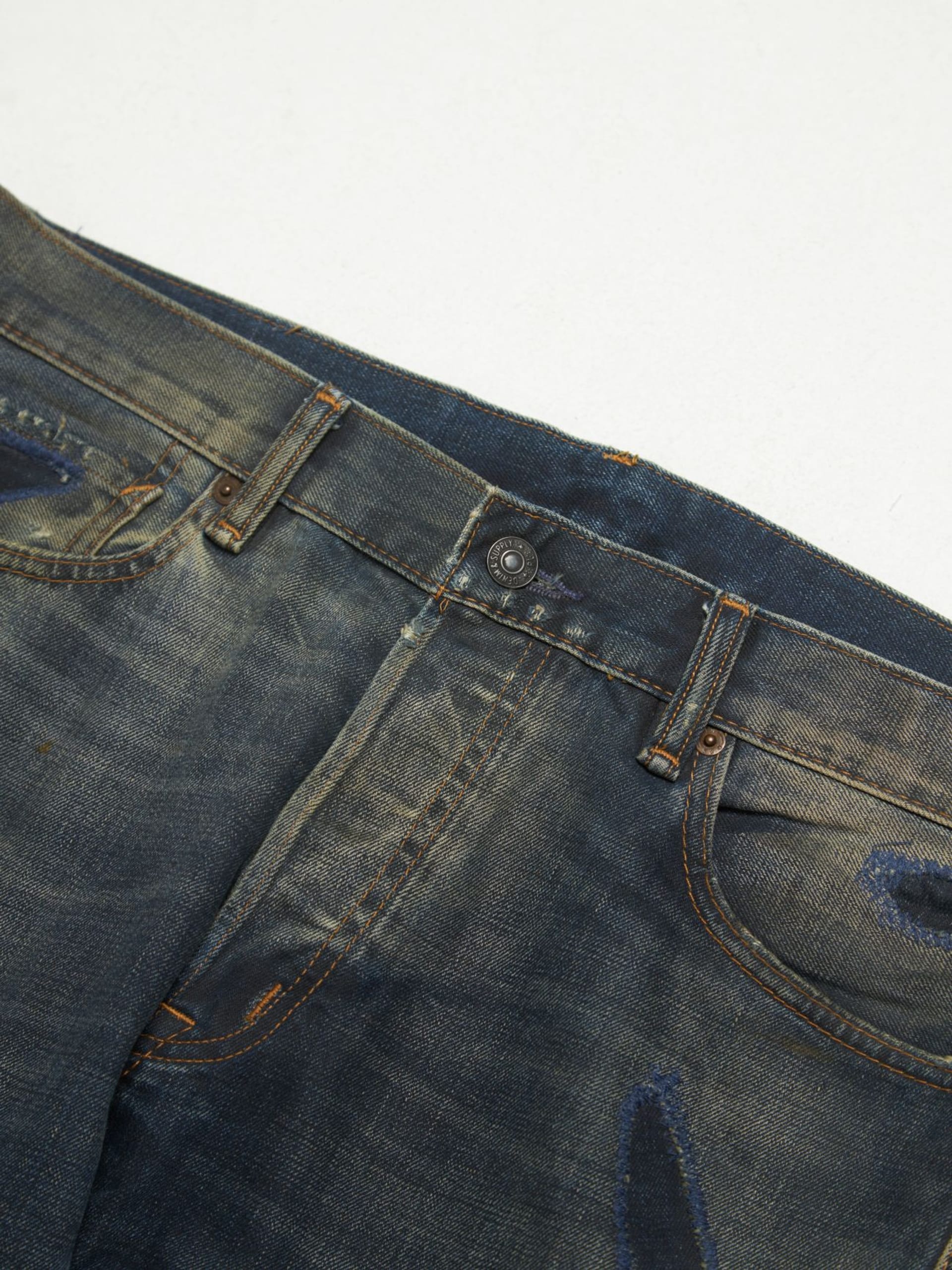 Ralph Lauren Distressed Dark Blue Patched Jeans