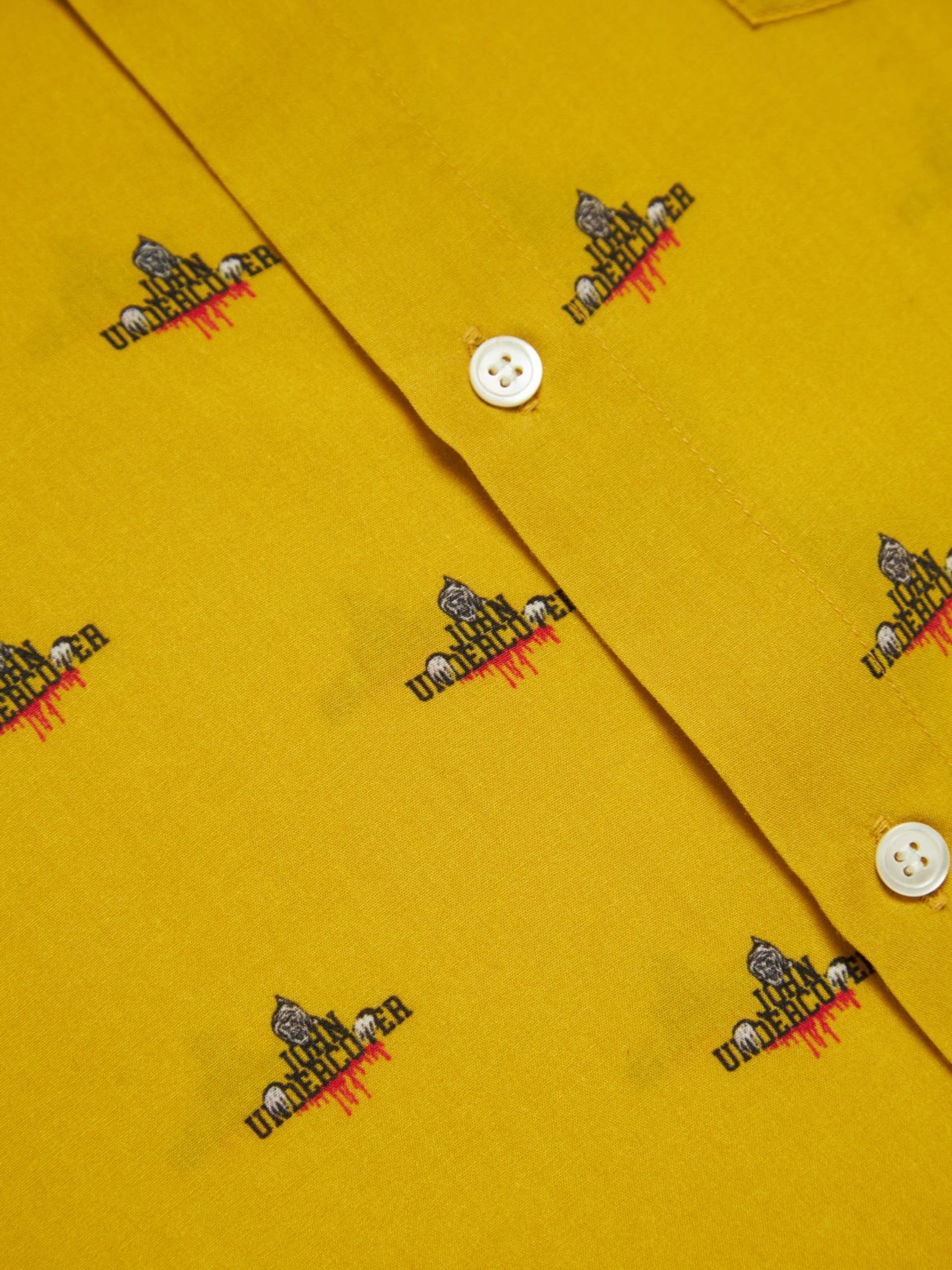 Undercover John Yellow All Over Logo Printed Tencel Shortsleeved Shirt