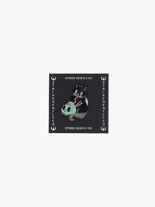 Strike Gently Co Cat and Skull Pin