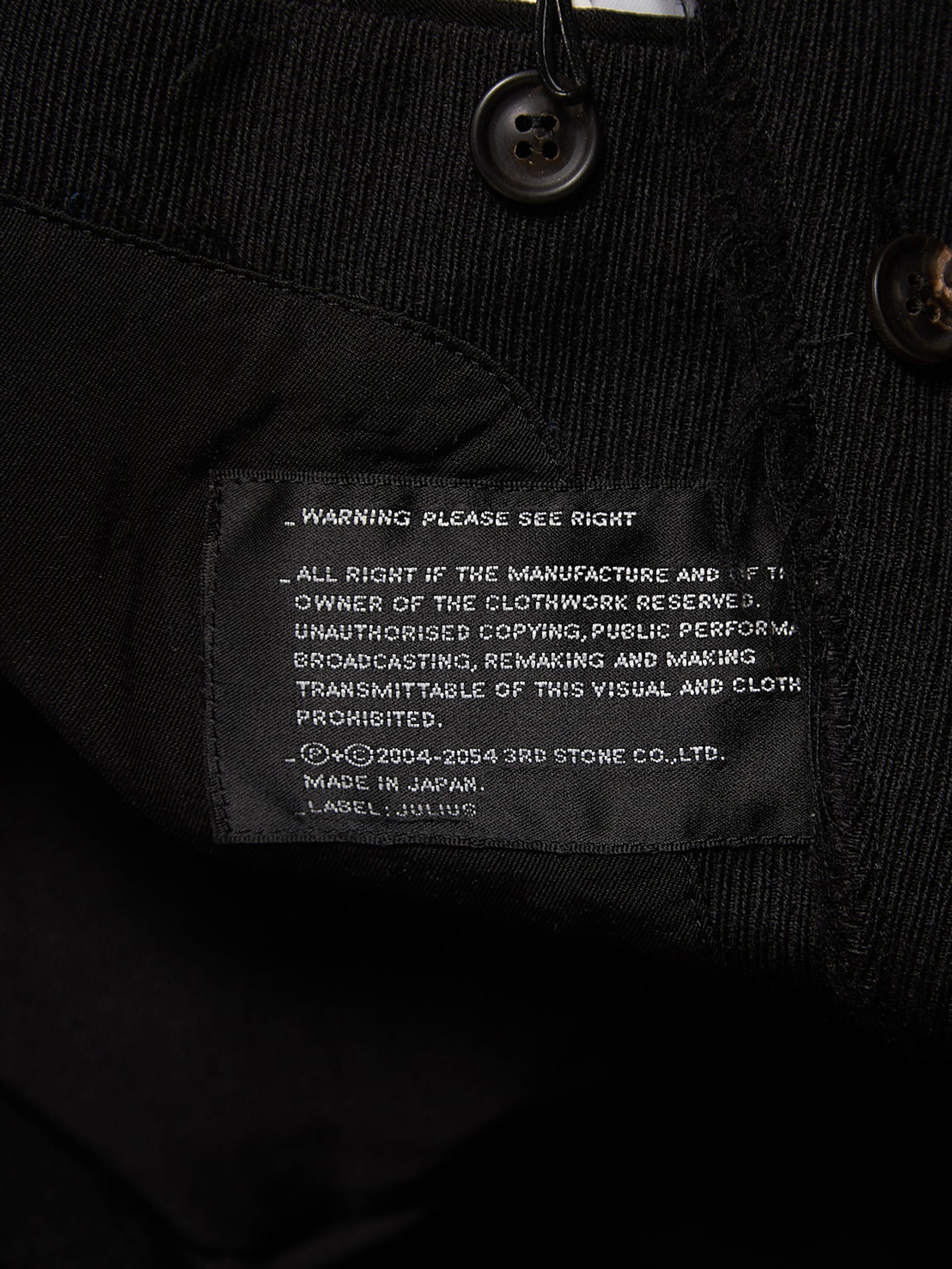 Julius AW05 Thieves Black Deattachable Lapel Detailed Distorted Kersey Wool and Linen Blazer ...