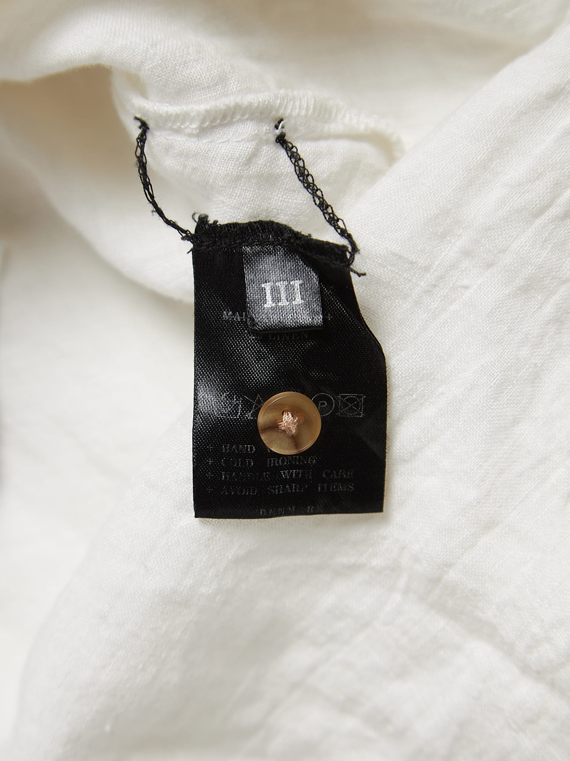 Aleksandr Manamis White Asymmetric Pockets Distressed Elongated Linen Shirt