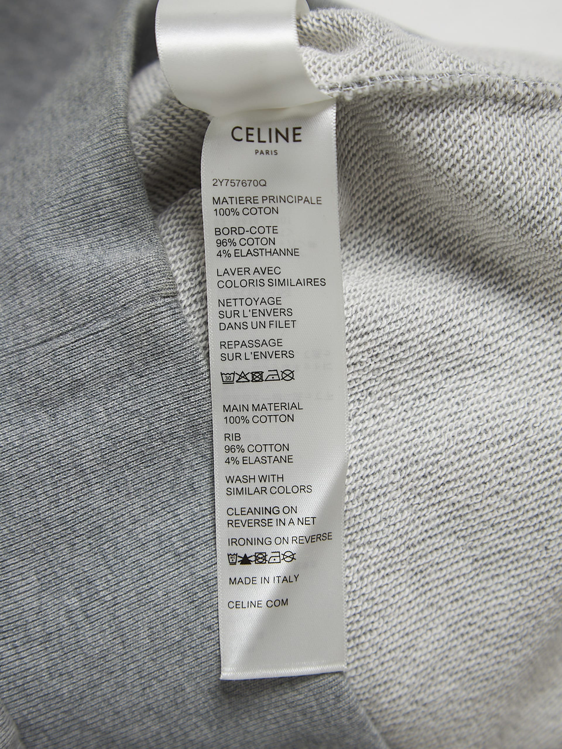 Celine Gray Logo Printed Cotton Hoodie