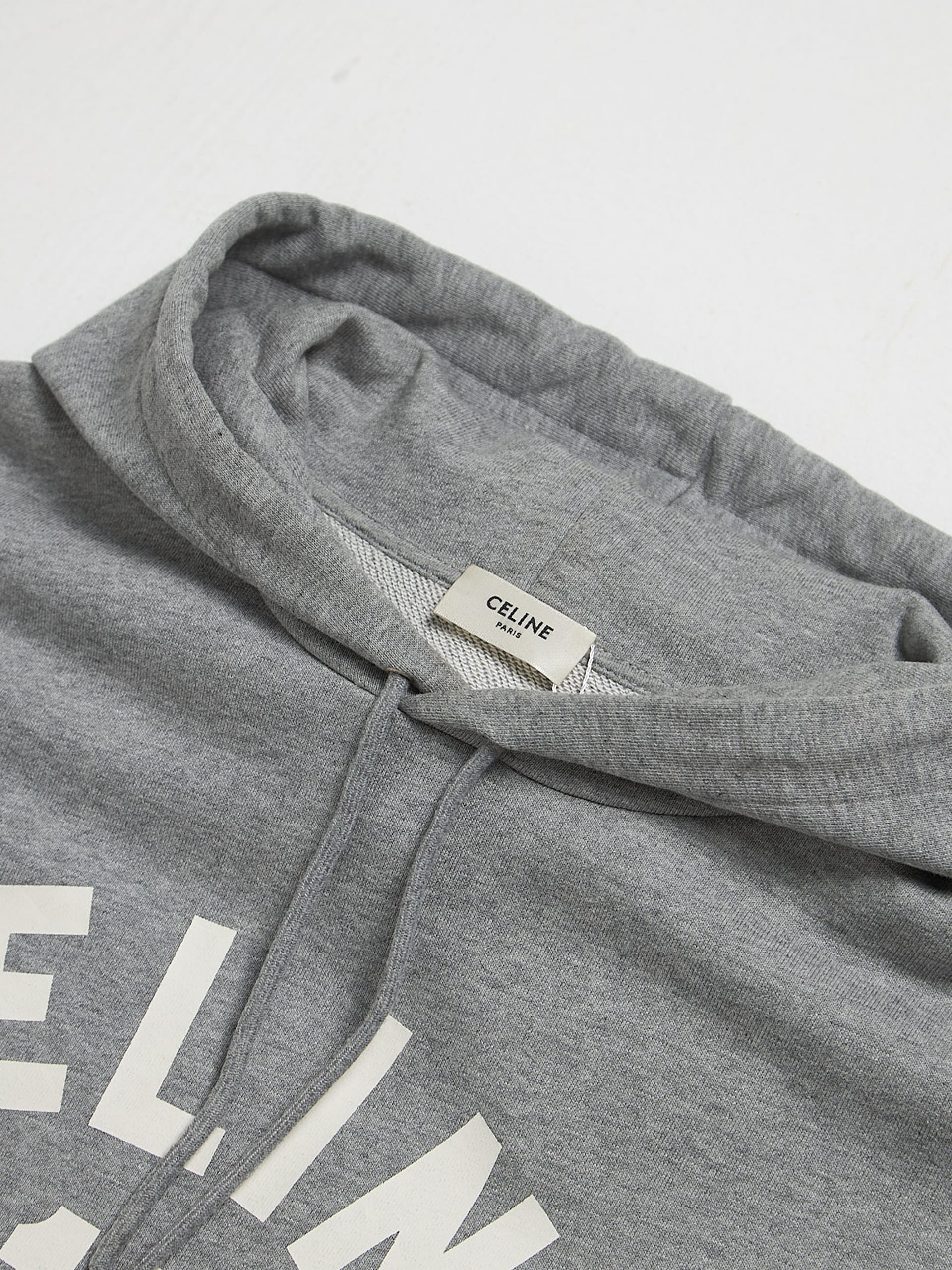 Celine Gray Logo Printed Cotton Hoodie