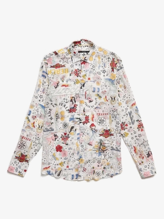 Gucci White Transparent Random Things Printed Cotton Shirt