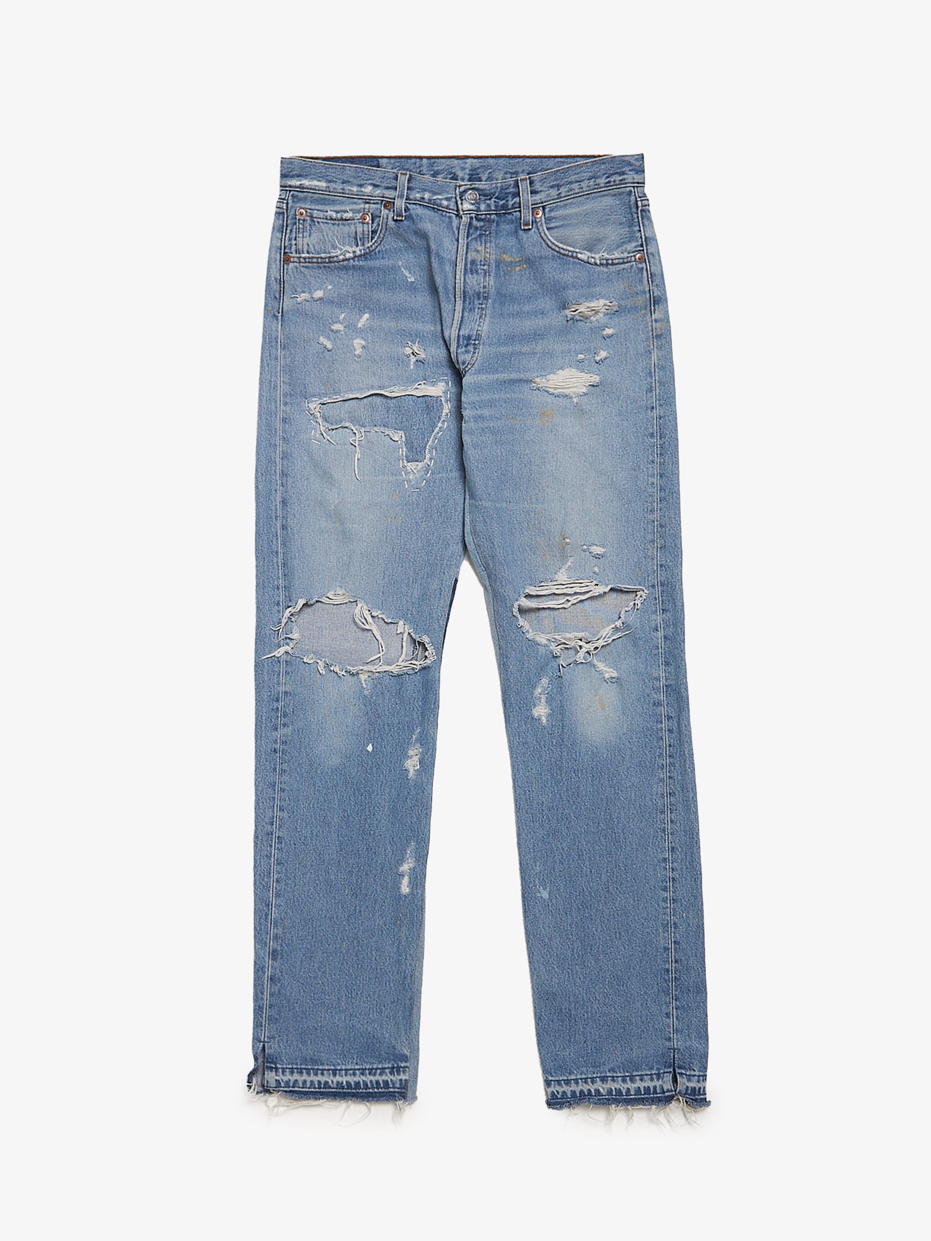 READYMADE Light Blue Ragged Denim Detailed Cotton Jeans