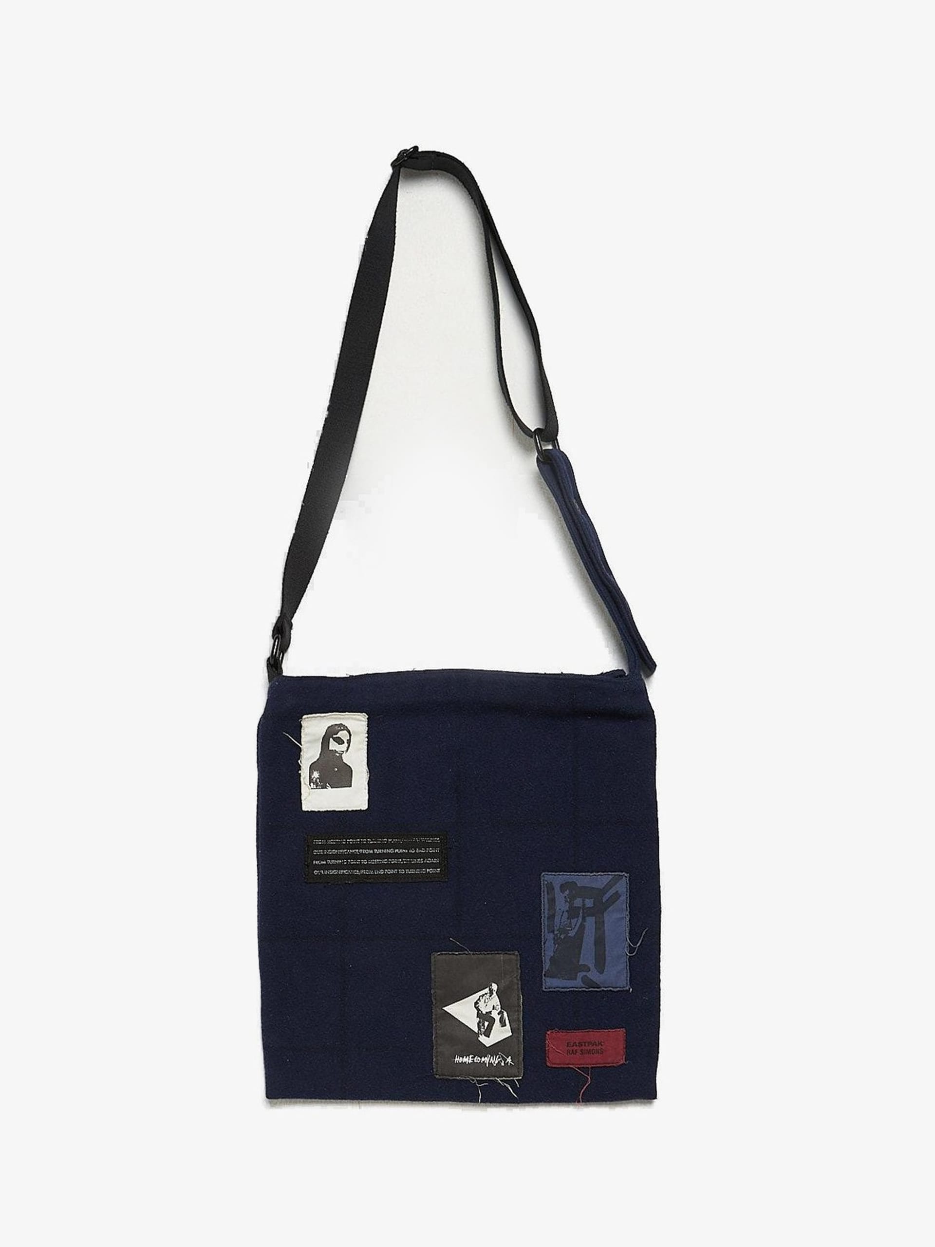 Raf Simons Navy Patchwork Detailed Woolen Bag