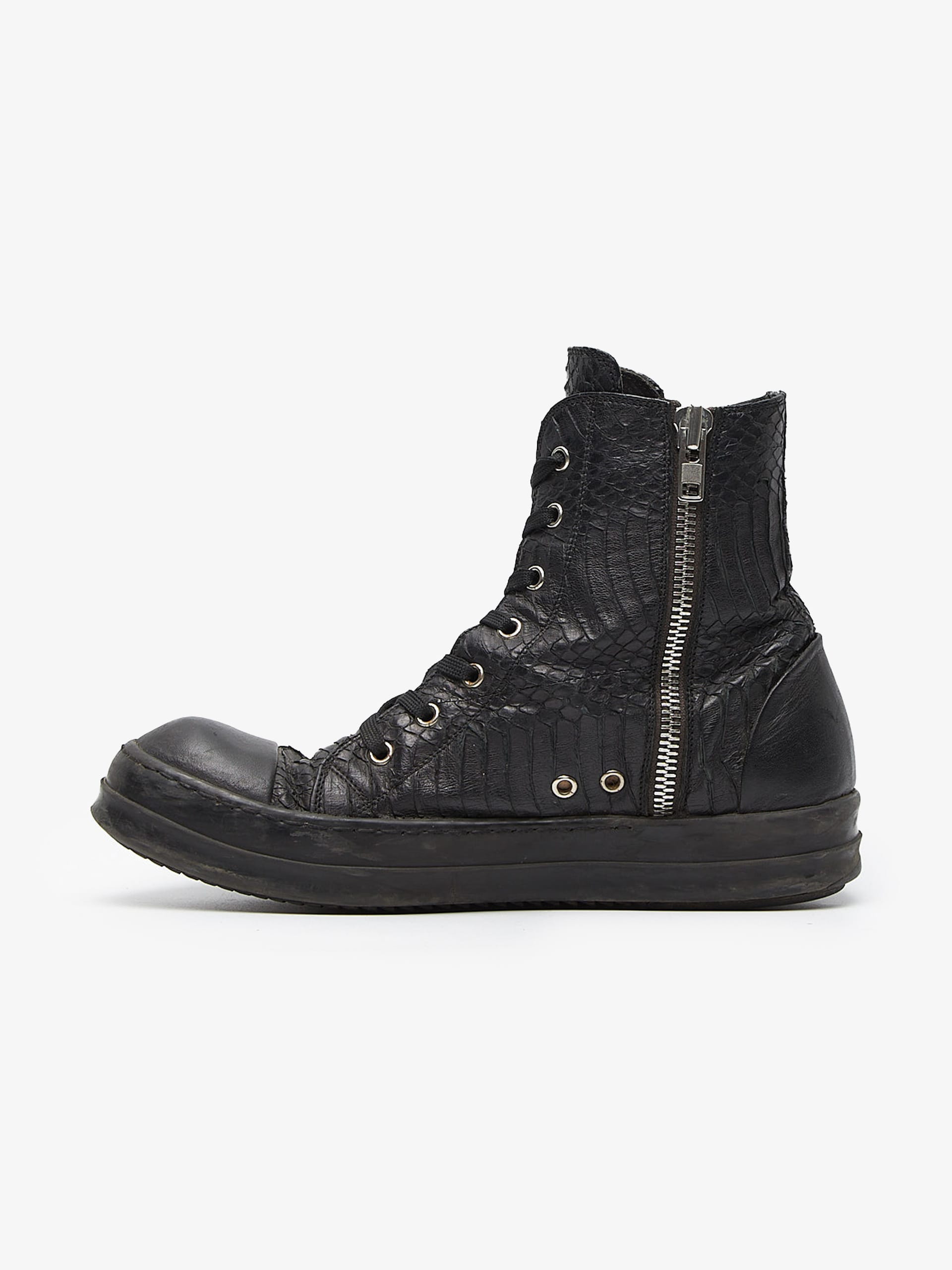 Rick Owens Black Python High Leather Ramones Sneakers