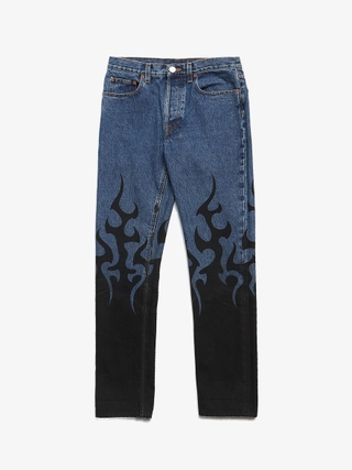 Vetements Blue and Black Flame Printed Cotton Jeans