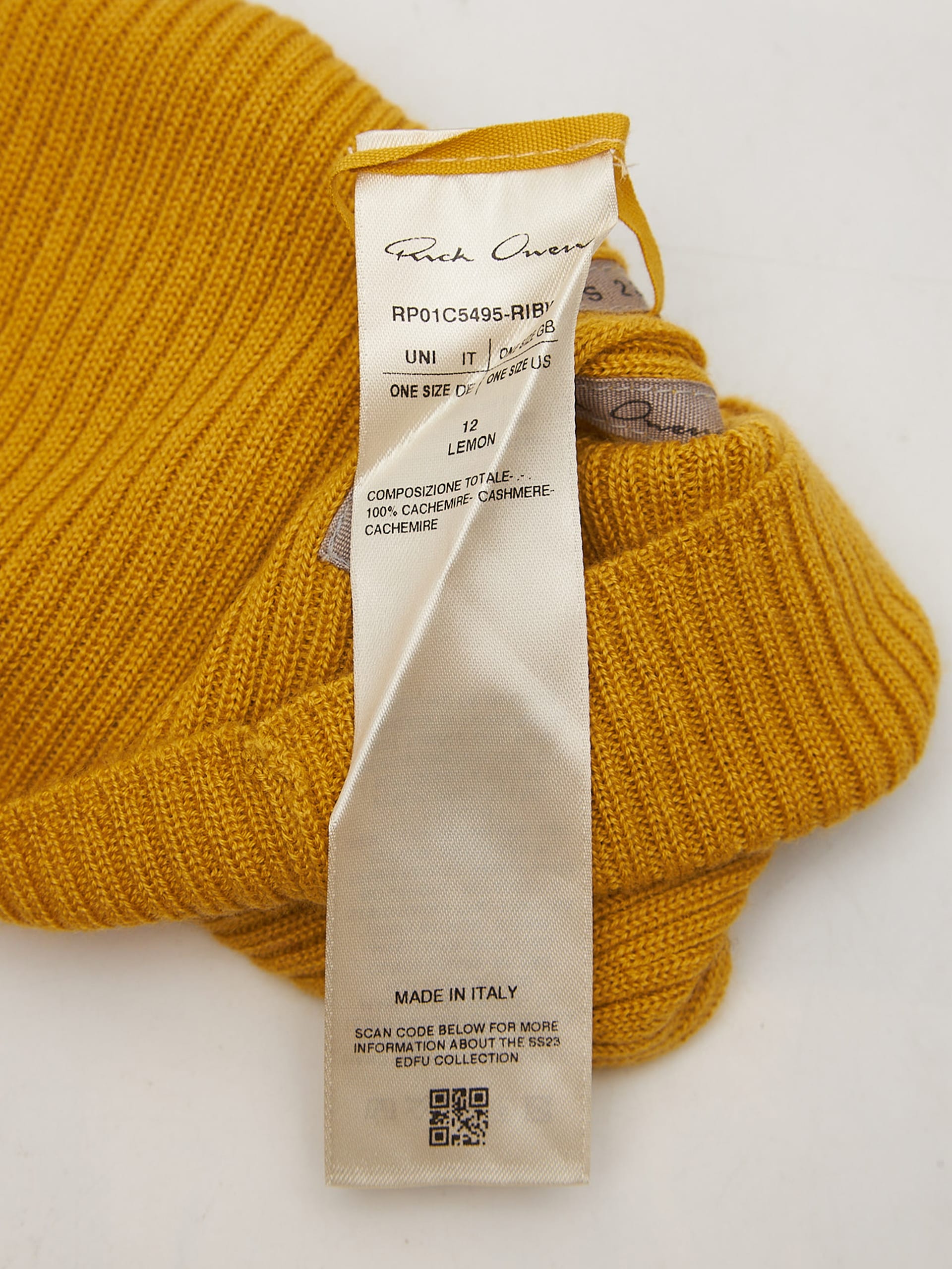 Rick Owens Lemon Cashmere Beanie