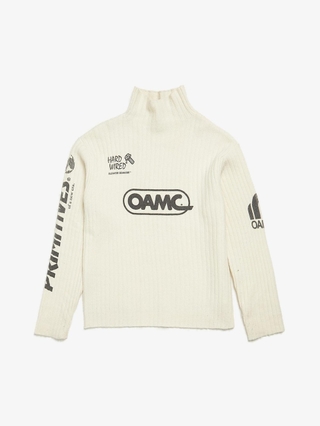 Oamc Milk Logo Printed Wool Turtleneck Sweater
