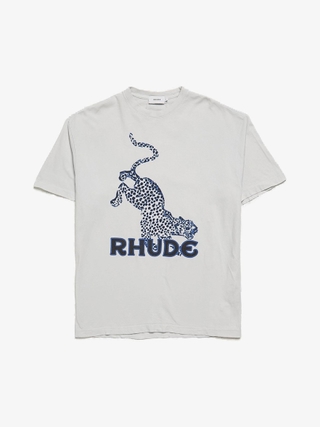 Rhude White Blue Tiger Printed Cotton T Shirt