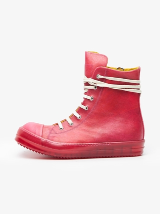 Rick Owens Hot Pink Transparent Leather High Ramones Sneakers