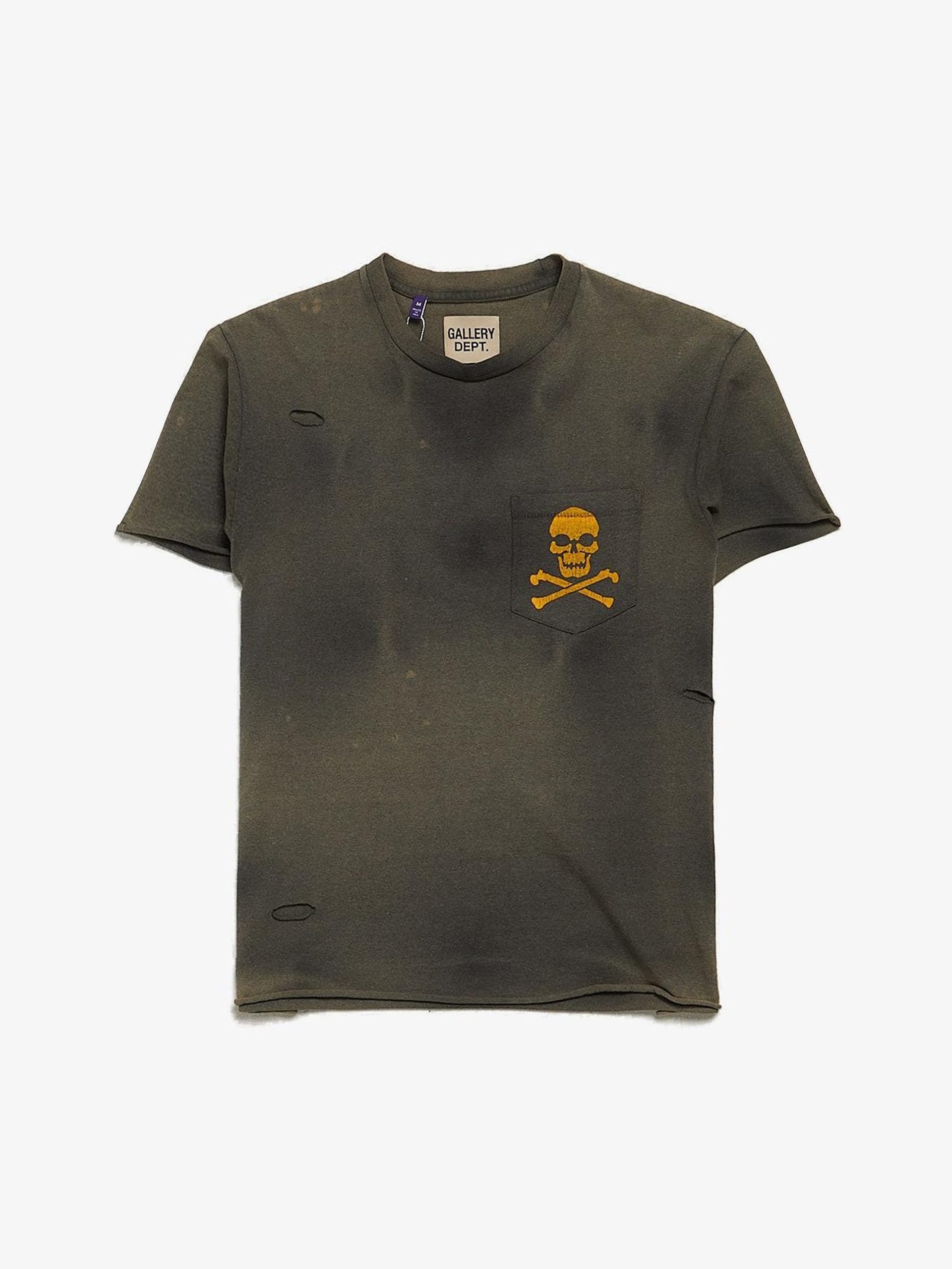 Gallery Dept. Faded Gray Back Logo Skull Printed Distressed T Shirt