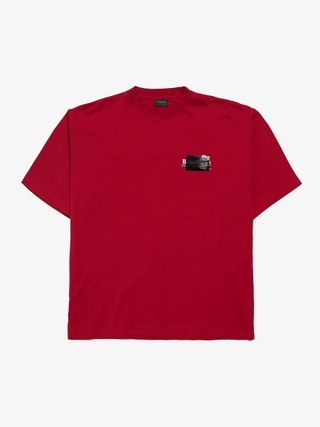 Balenciaga Red Gaffer Logo Printed Cotton T Shirt