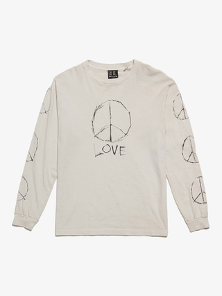 Saint Michael Beige Peace Sign Love Printed Cotton Longsleeve