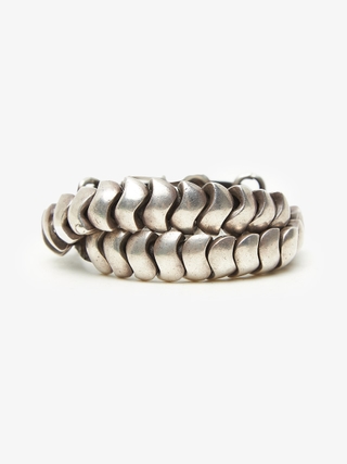 Goti Silver Double Chain Leather Bracelet