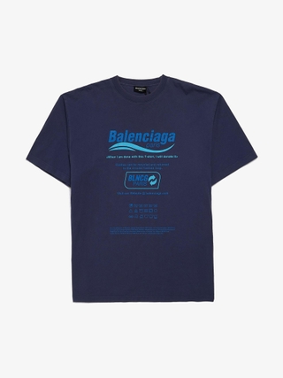 Balenciaga Navy Dry Cleaning Logo Printed Oversized Cotton T-shirt