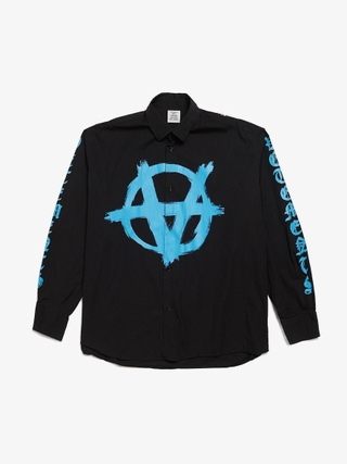 Vetements Black Blue Anarchy Logo Printed Cotton Shirt