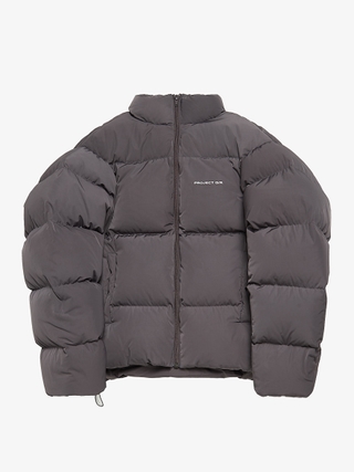 Project GR Gray White Logo Printed Nylon Downjacket