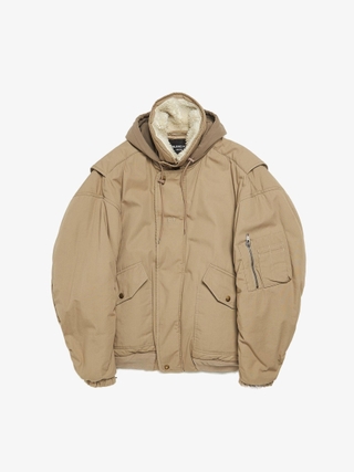 Balenciaga Beige Dune Unity Puffed Zipped Fur Detailed Cotton Bomber Jacket