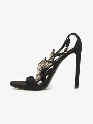 Roberto Cavalli Black Bird Gems Encrusted Velour High Heels