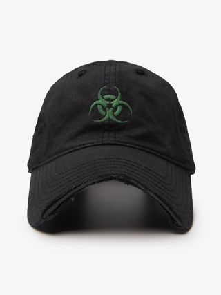 S33K8 Black Distressed Toxic Logo Embroidered Cotton Cap
