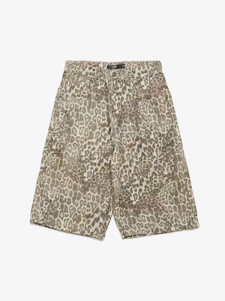 Jaded London Leopard Faded Colossus Denim Cotton Shorts