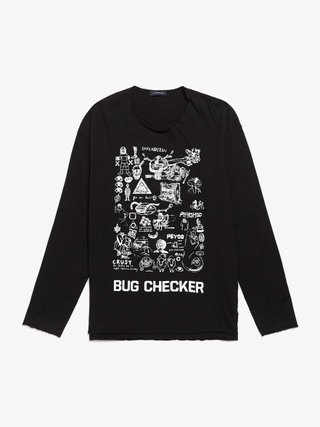 John Undercover Black Bug Checker Logo Printed Cotton Longsleeve