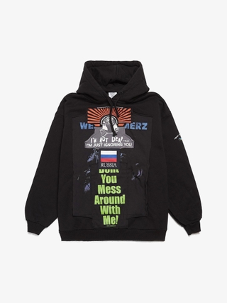 Vetements Black Russian Patch Cotton Hoodie
