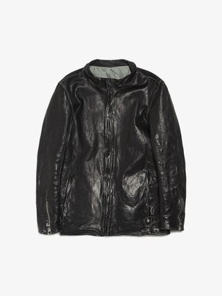 Incarnation Black White Seams Out Detailed Boiled Leather Zipped Jacket