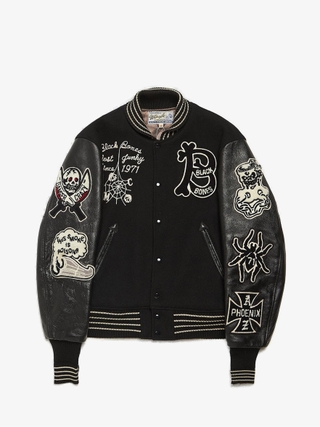Vintage Black Skull Patch Leather Bomber Jacket