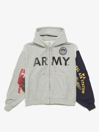 Protocol Index Reconstructed Sweatshirt Zip Hoodie Melange Grey
